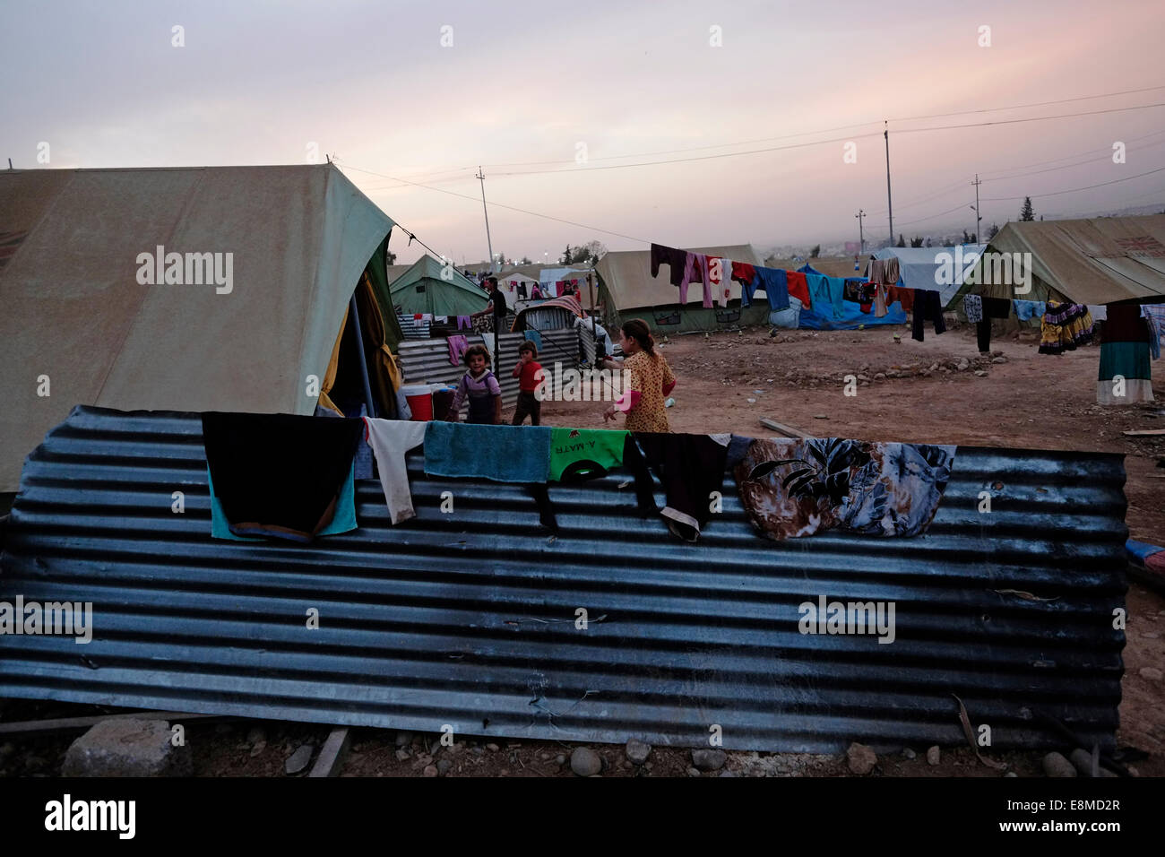 Temporary shelter tents at a Yazidi refugee camp in the city of Zakho ...