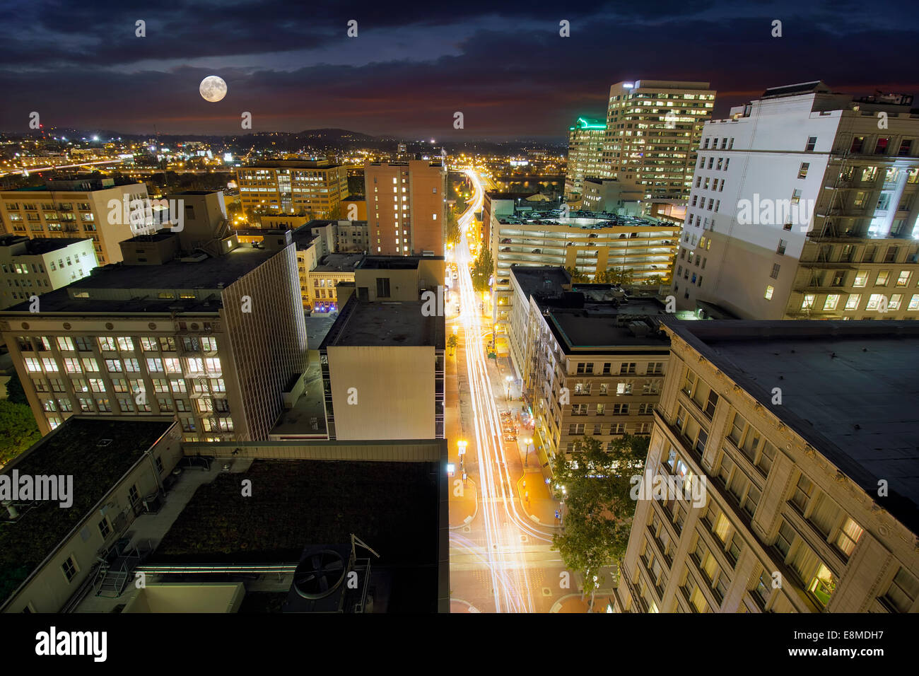 Moon over rooftop hi-res stock photography and images - Alamy
