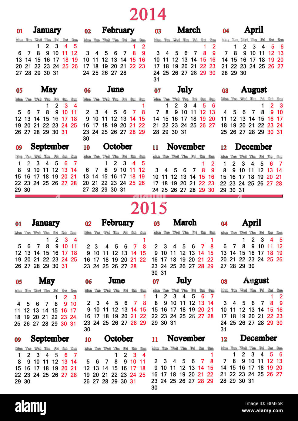office calendar for 2014 - 2015 years on white background Stock Photo ...
