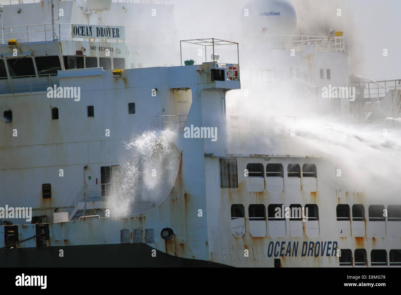The vessel Ocean Drover on fire at the Port of Fremantle. This vessel ...