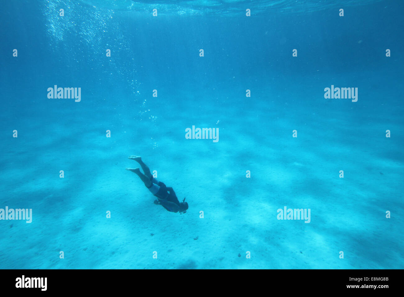 man diving down in clear tropical water Stock Photo - Alamy