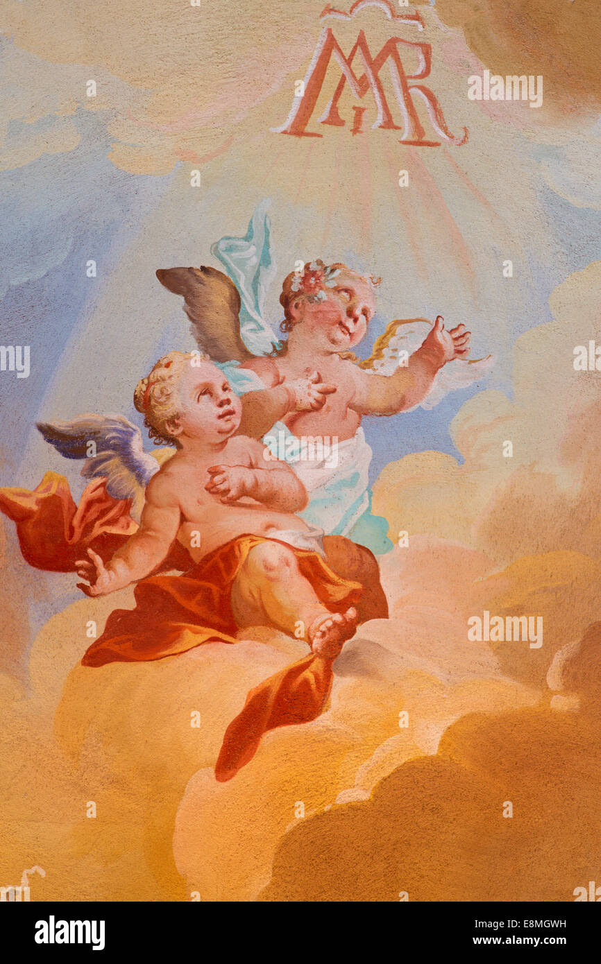 Angels fresco from ceiling of chapel in Saint Anton palace by Anton ...