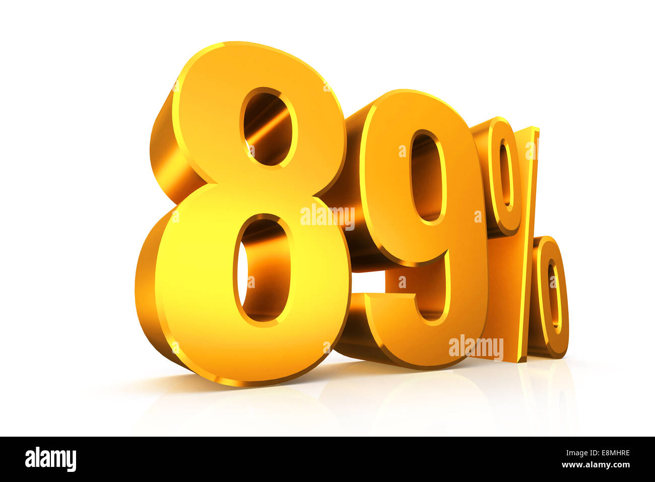 3D render text in 89 percent in gold on white background with ...