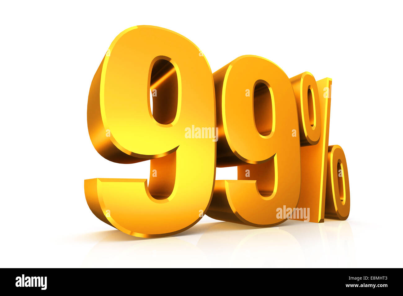 3D render text in 99 percent in gold on white background with ...