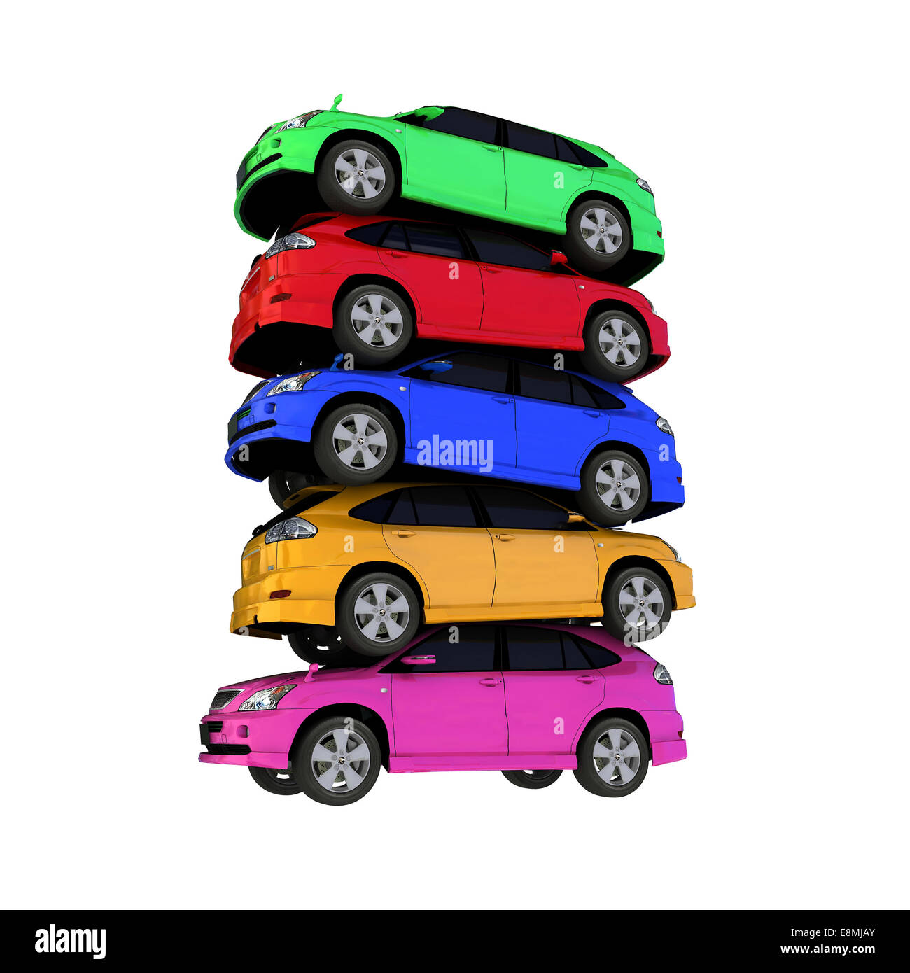 a row colourful cars isolated with white background Stock Photo - Alamy