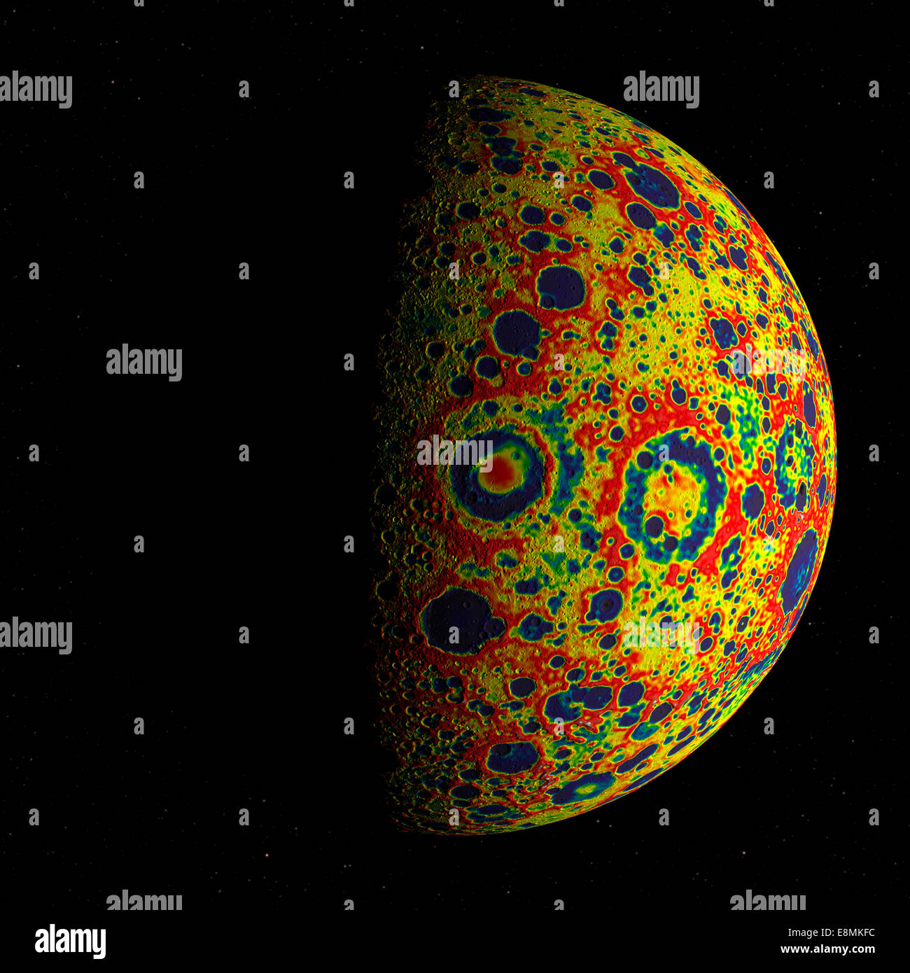 The GRAIL free-air gravity map of the Moon, rendered on the Moon's ...