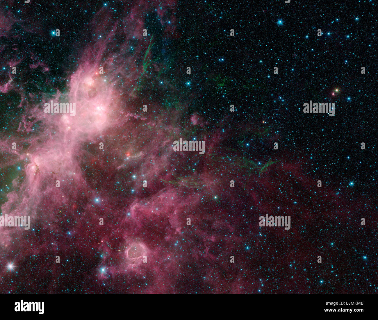 Infrared view showing the birth and death of stars. The stringy ...