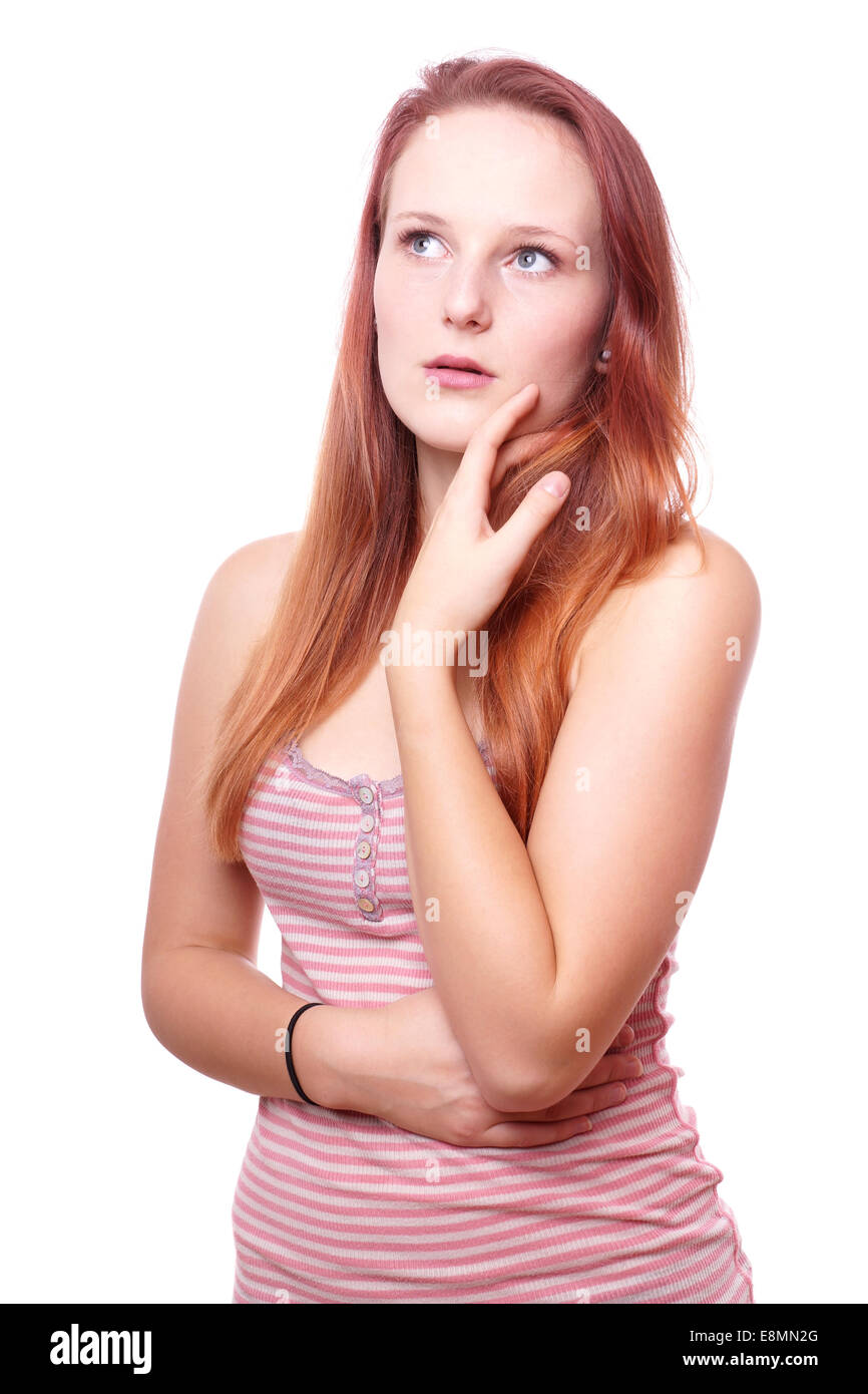 Thinking pink woman hi-res stock photography and images - Alamy