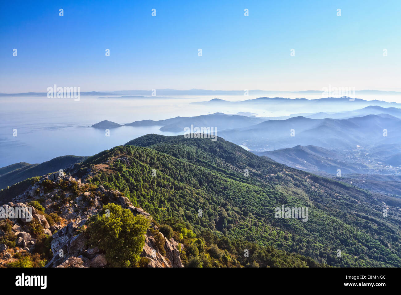 overview of Elba island from mount Le Calanche, tuscany, Italy Stock ...