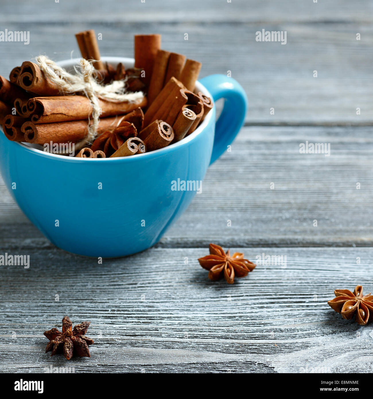 cinnamon with anise in blue cup, closeup Stock Photo - Alamy