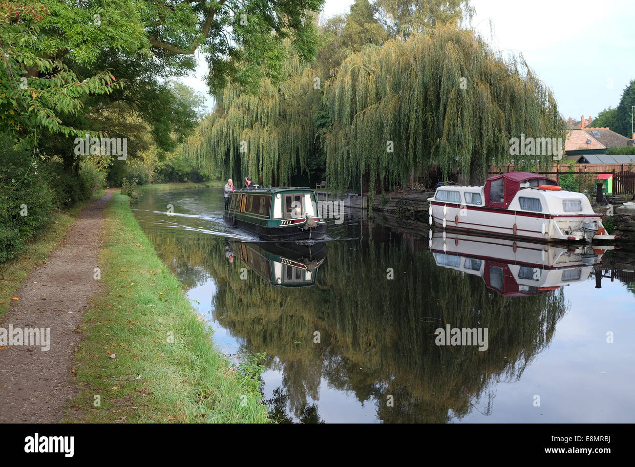 people on a narrowboat travelling along the river soar Stock Photo - Alamy