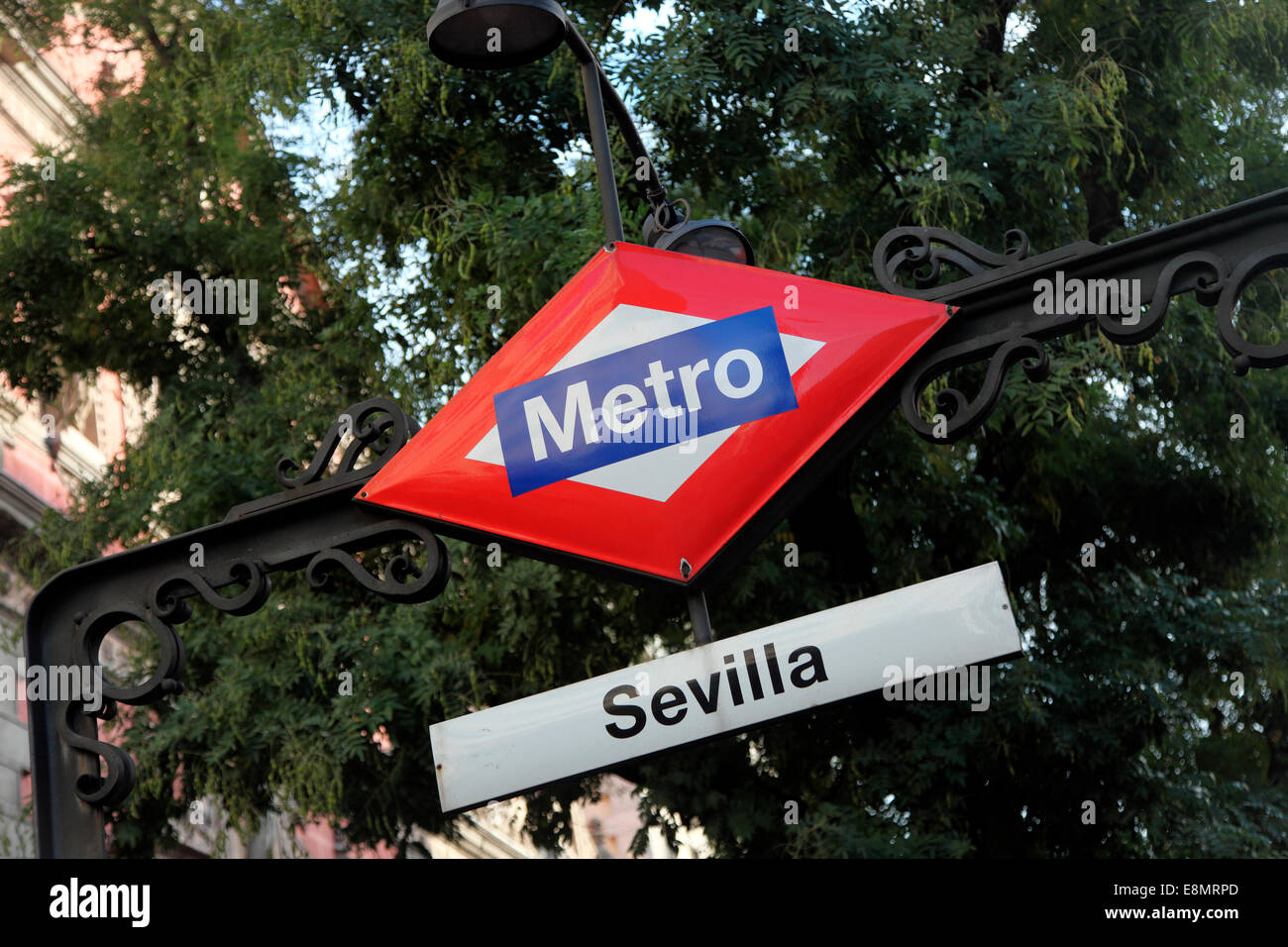 Madrid Sevilla Metro station sign Stock Photo - Alamy