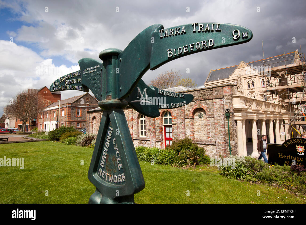 UK, England, Devon, Barnstaple National Cycle Network Tarka Trail sign ...