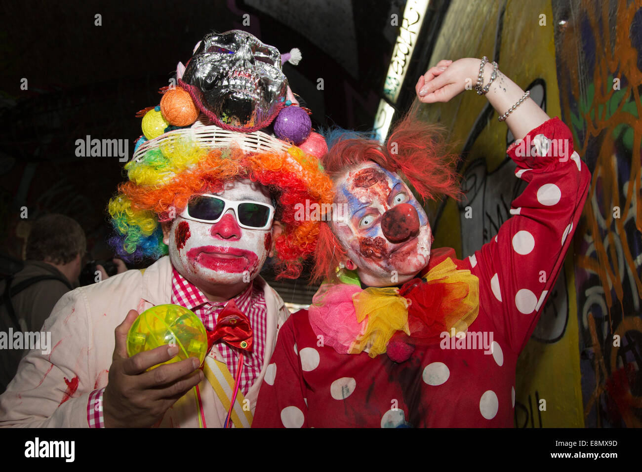 London, UK. 11 October 2014. Pictured: Scary zombie Clowns. Hundreds of ...