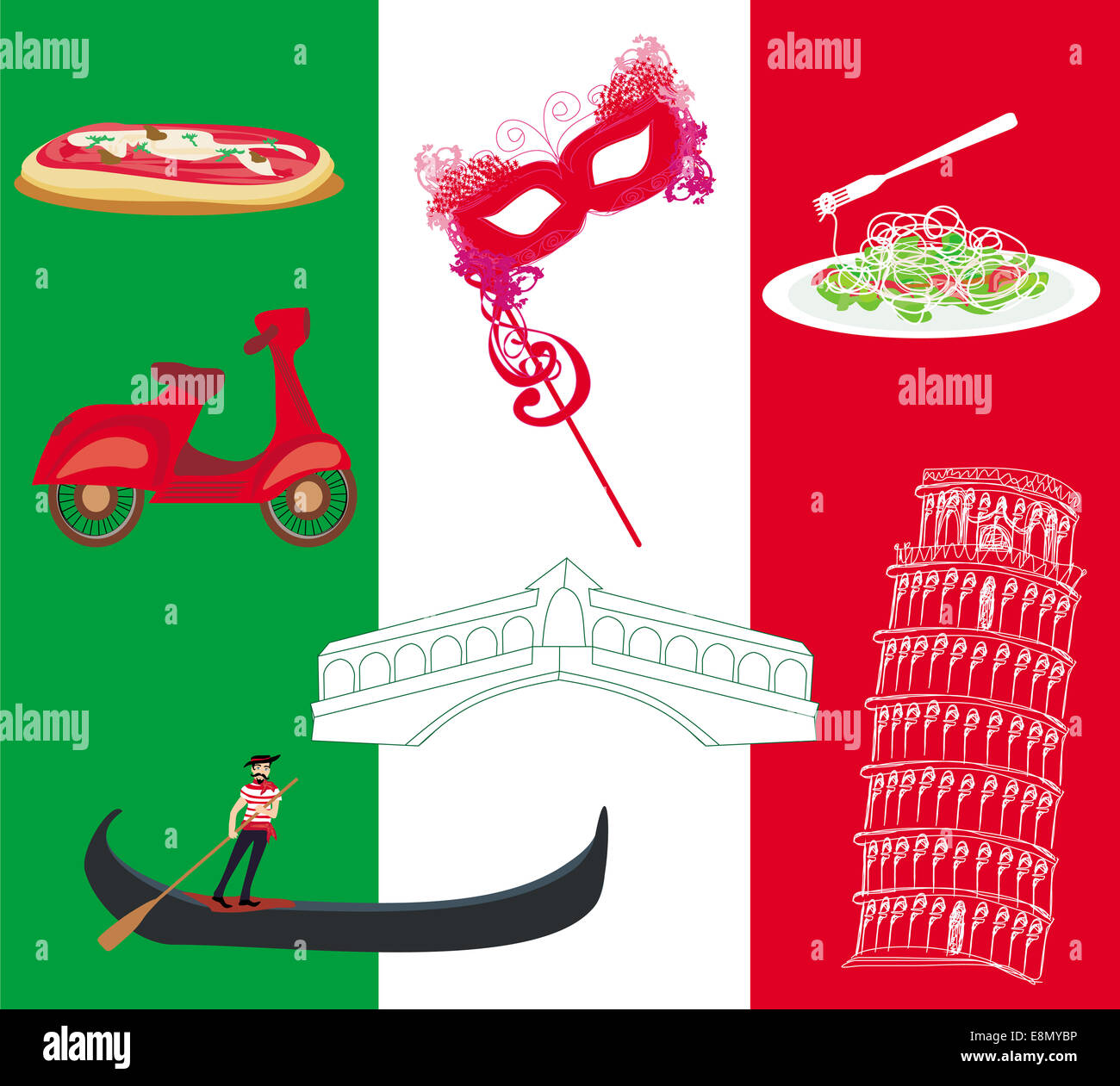 Vector set of Italy icons Stock Photo - Alamy