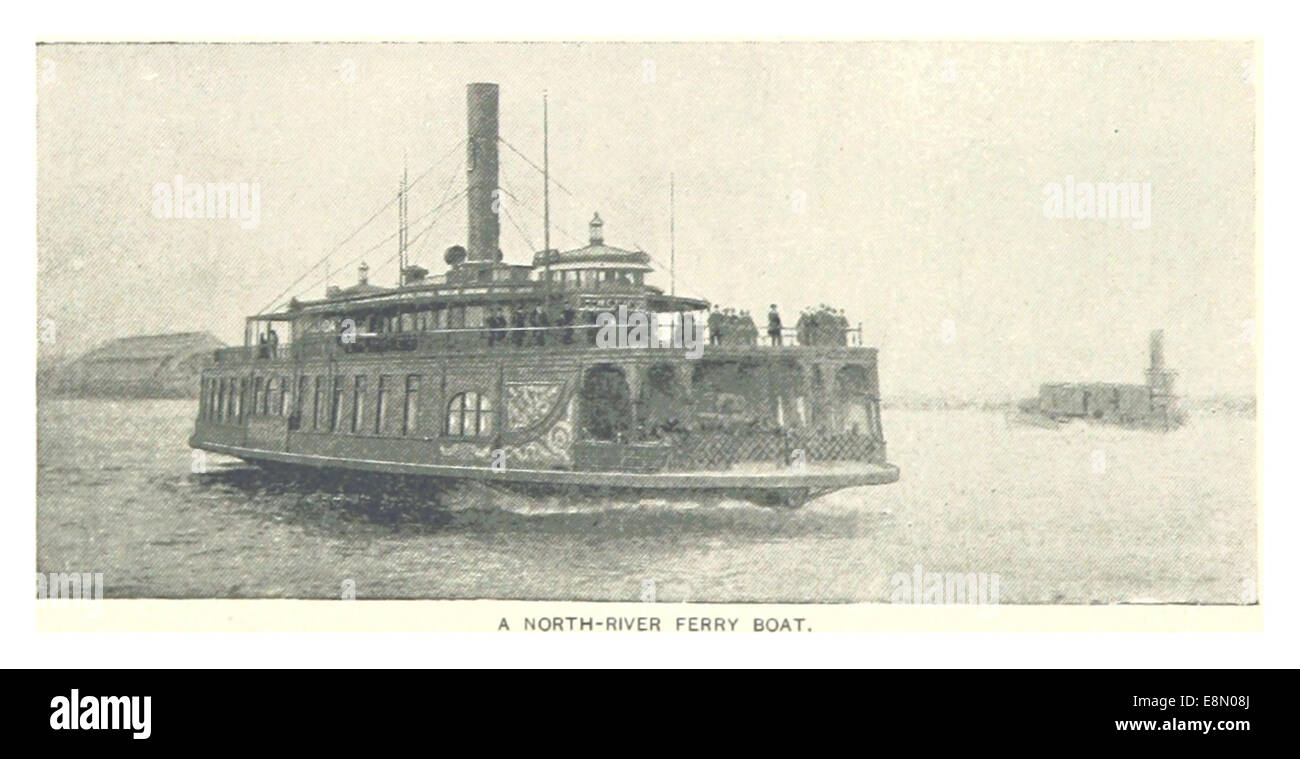 The vintage illustration depicts a North-River ferry boat, providing ...