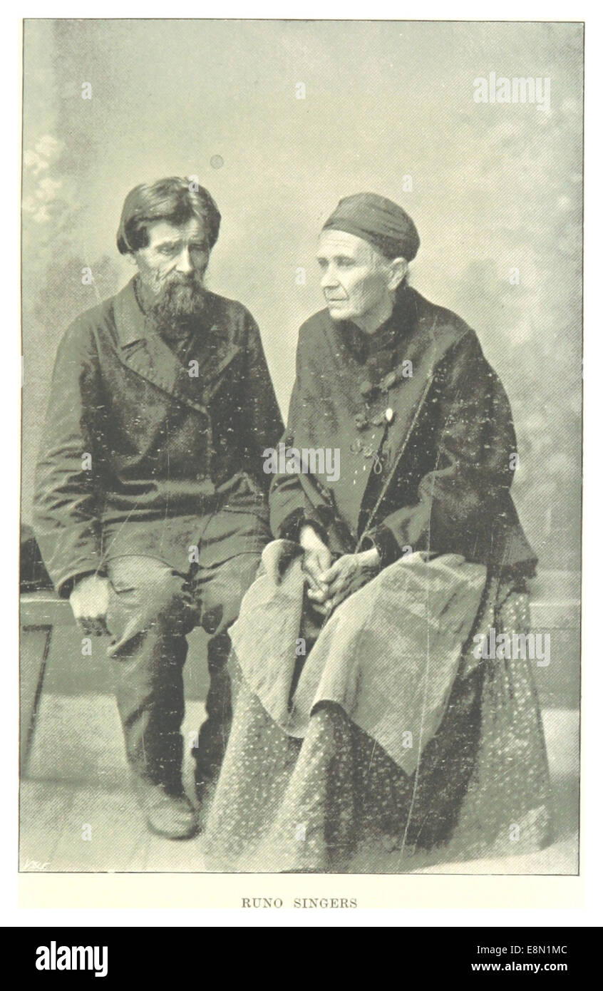 This 1897 illustration depicts the traditional Finnish *Runo Singers ...