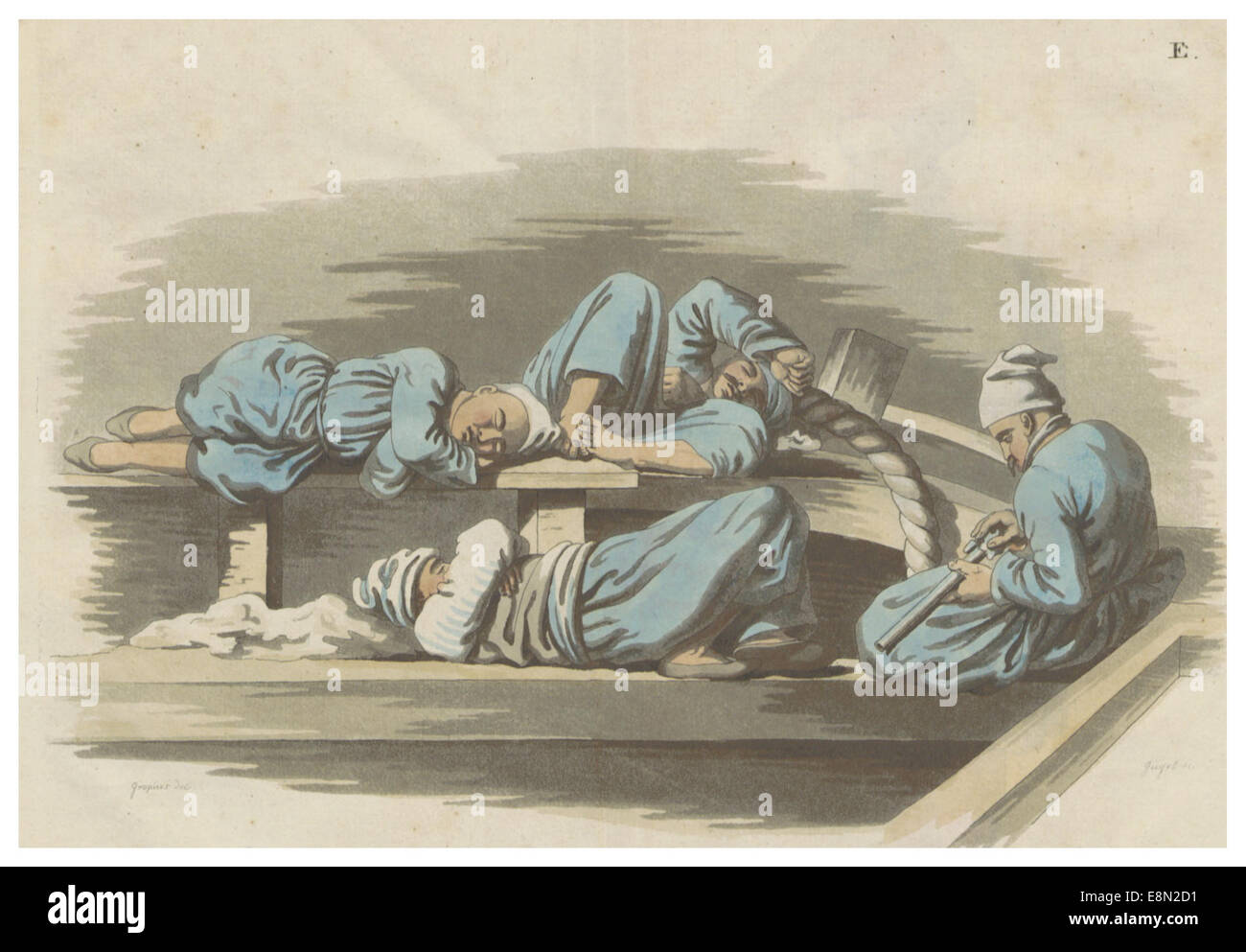 An illustration by Bartholdy from pg555, depicting sleeping sailors in ...