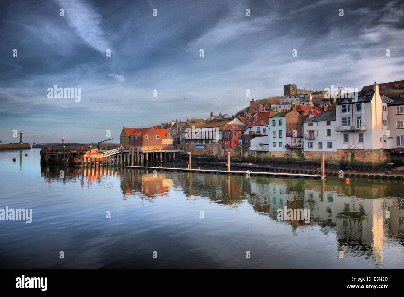 Whitby East Cliff buildings from West Cliff side of the esk estuary ...