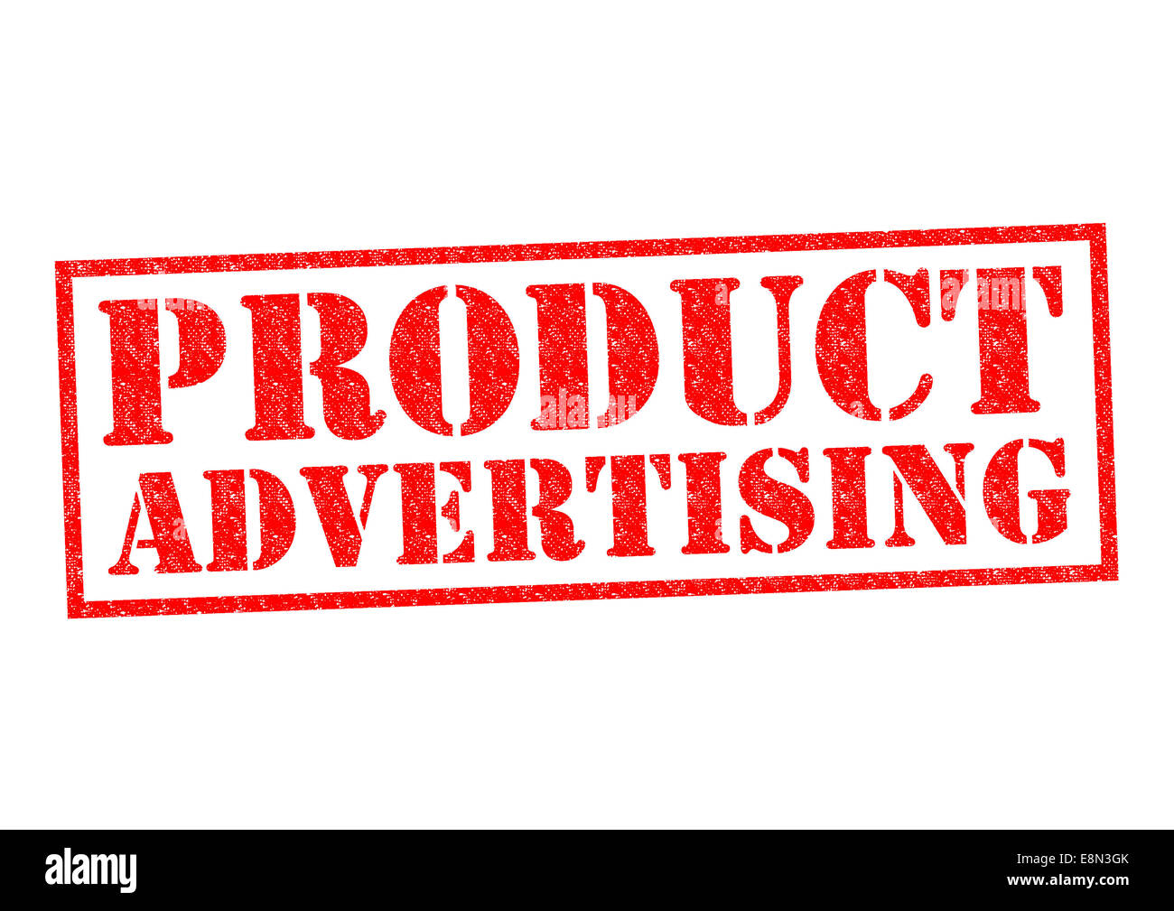 PRODUCT ADVERTISING red Rubber Stamp over a white background Stock ...
