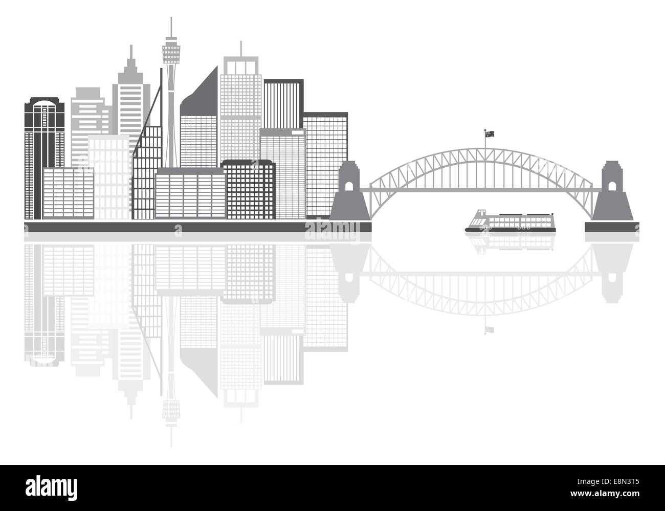 Sydney Australia Skyline Landmarks Harbour Bridge Grayscale with ...