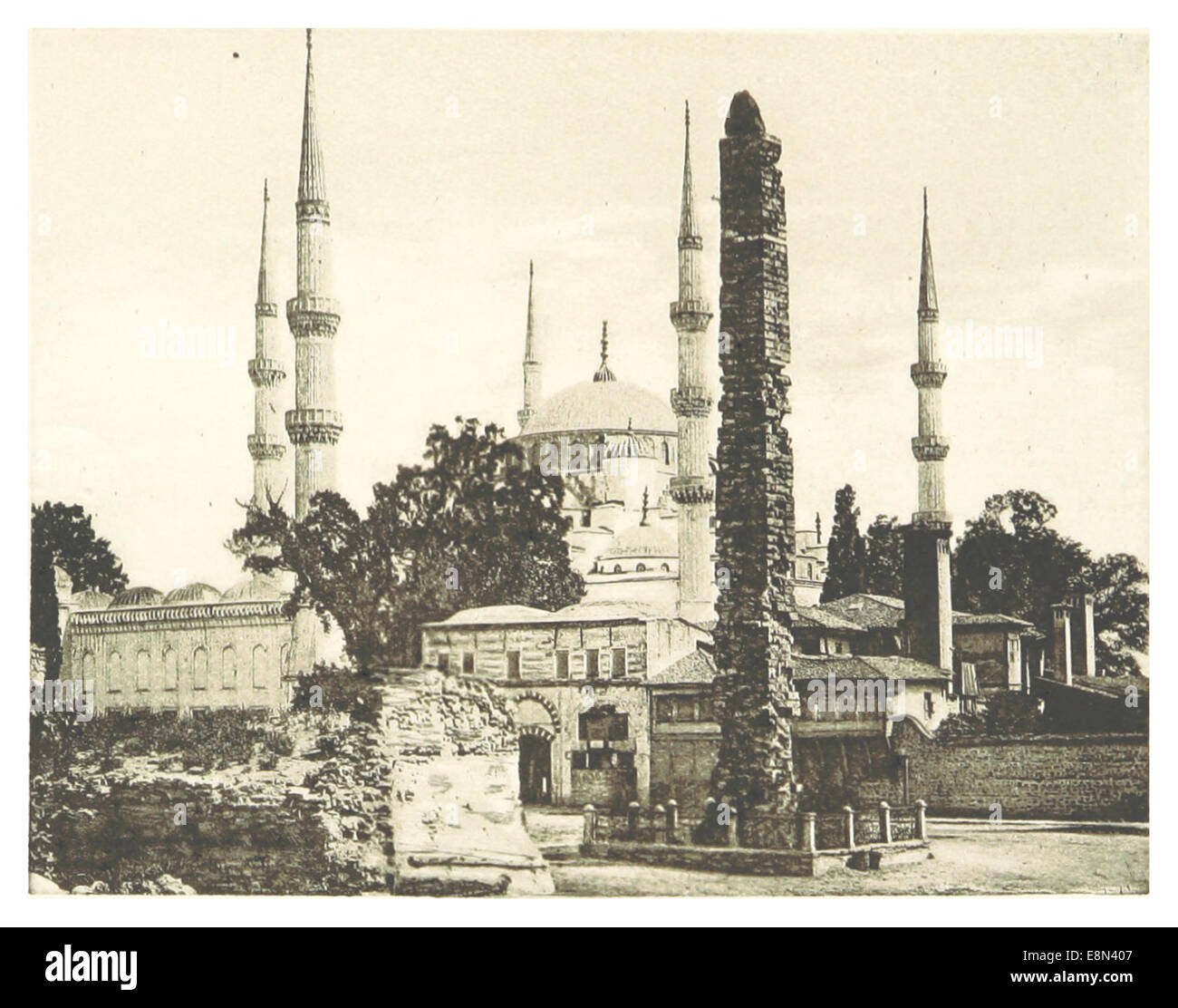 This 1895 illustration features the Mosque of Sultan Ahmed, also known ...