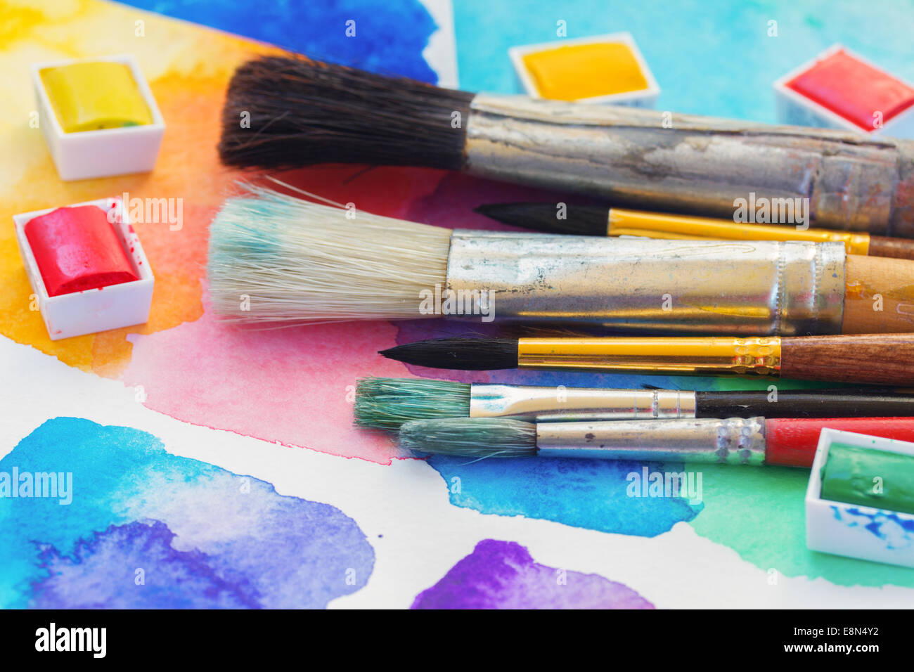 paints and brushes Stock Photo - Alamy