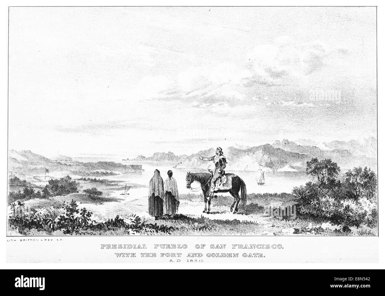 An 1830 sketch from Dwin showing the Presidio Pueblo of San Francisco ...