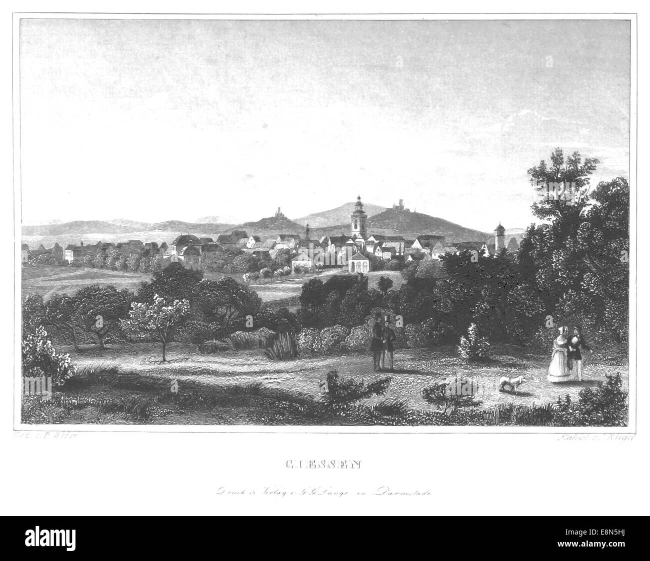 An illustration of the marketplace in Giessen, Germany, drawn by P ...