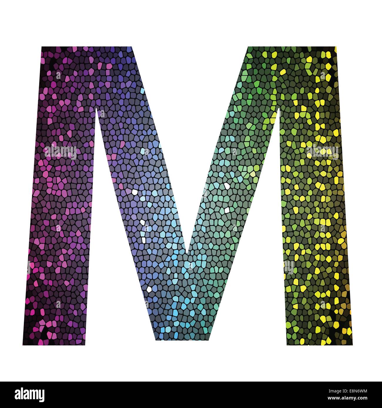colorful illustration with letter M of different colors on a white ...