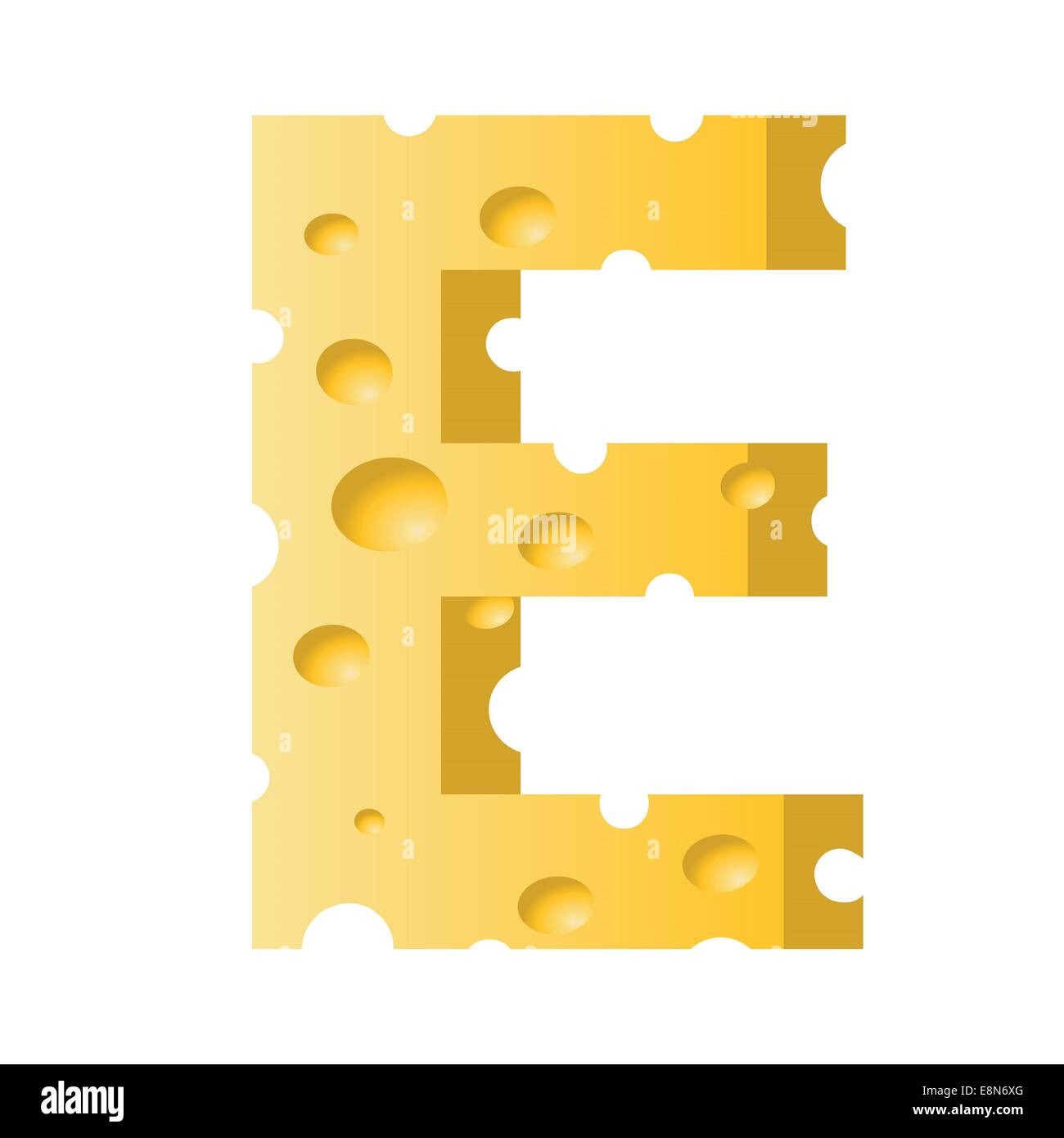 colorful illustration with cheese letter E on a white background Stock ...