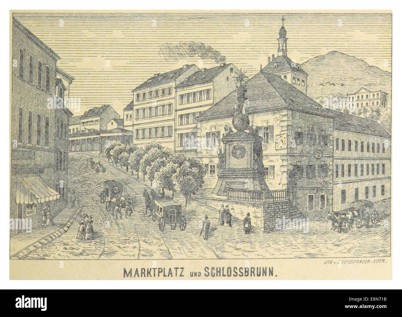 The 1883 illustration from KB features Marktplatz and Schossbrunn ...