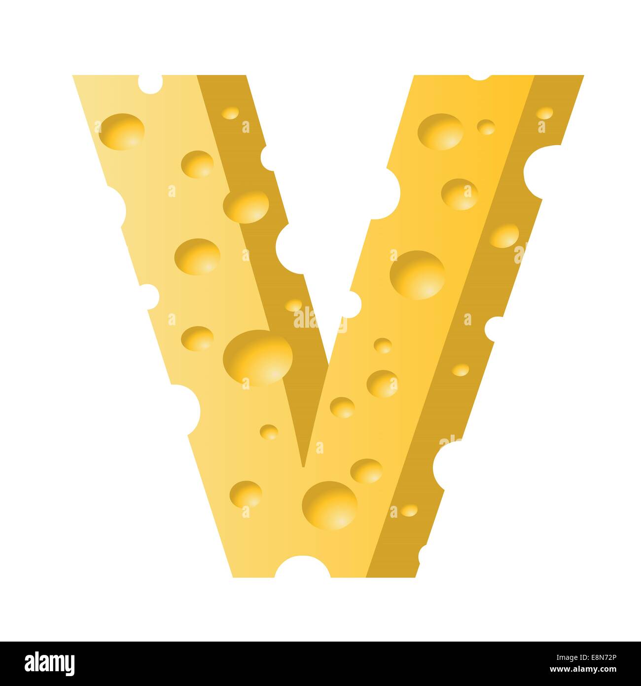 colorful illustration with cheese letter V on a white background Stock ...