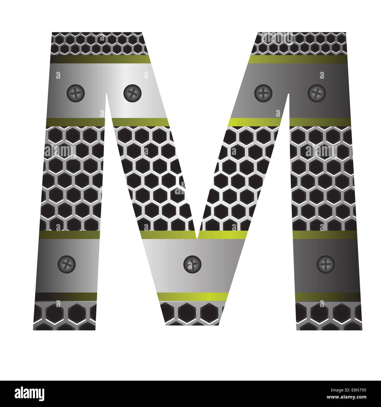 colorful illustration with perforated metal letter M on a white ...