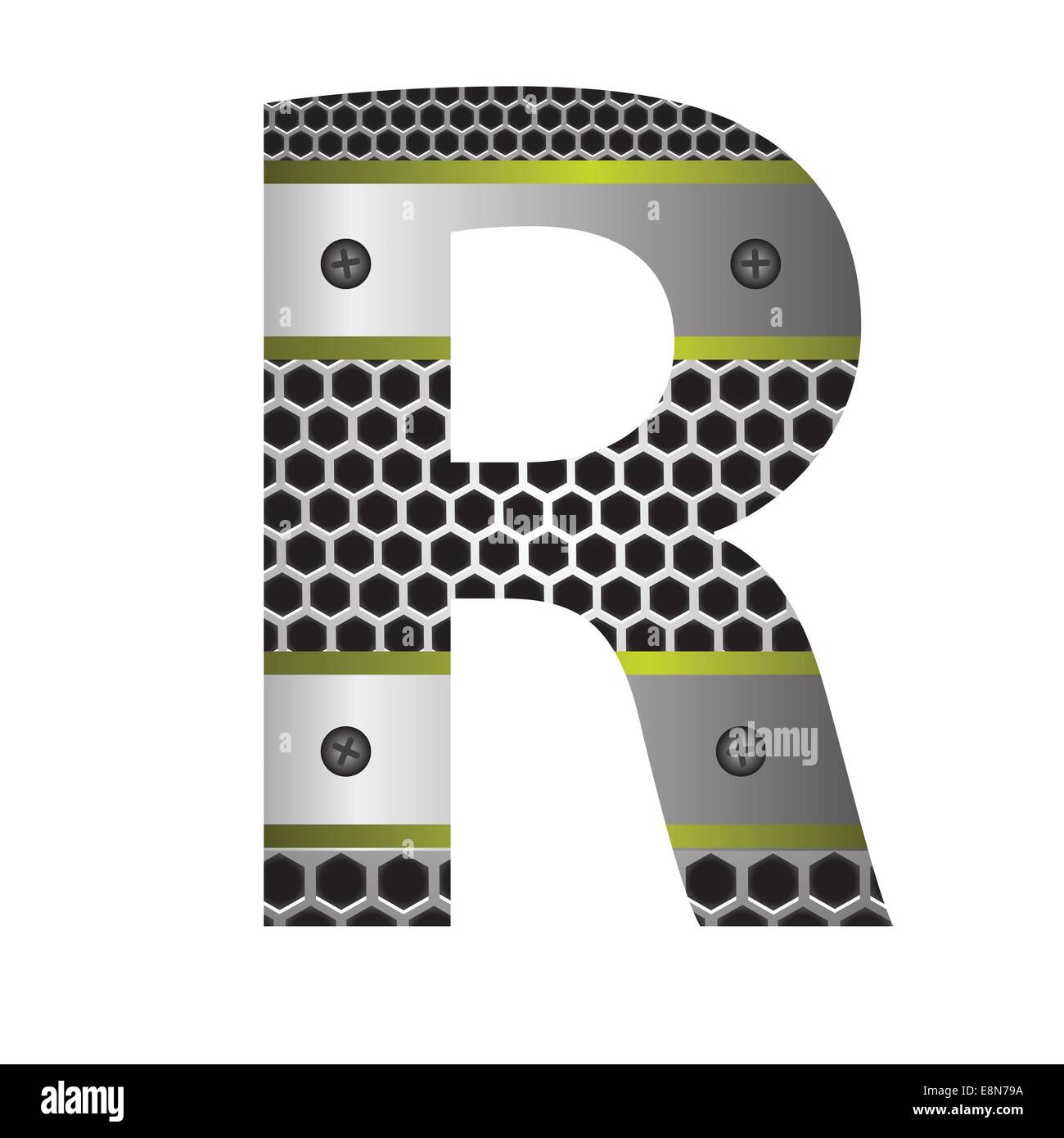 colorful illustration with perforated metal letter R on a white ...