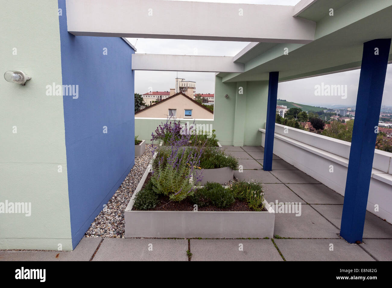 Garden in the terrace of Weissenhof museum. Architects Le Corbusier and ...