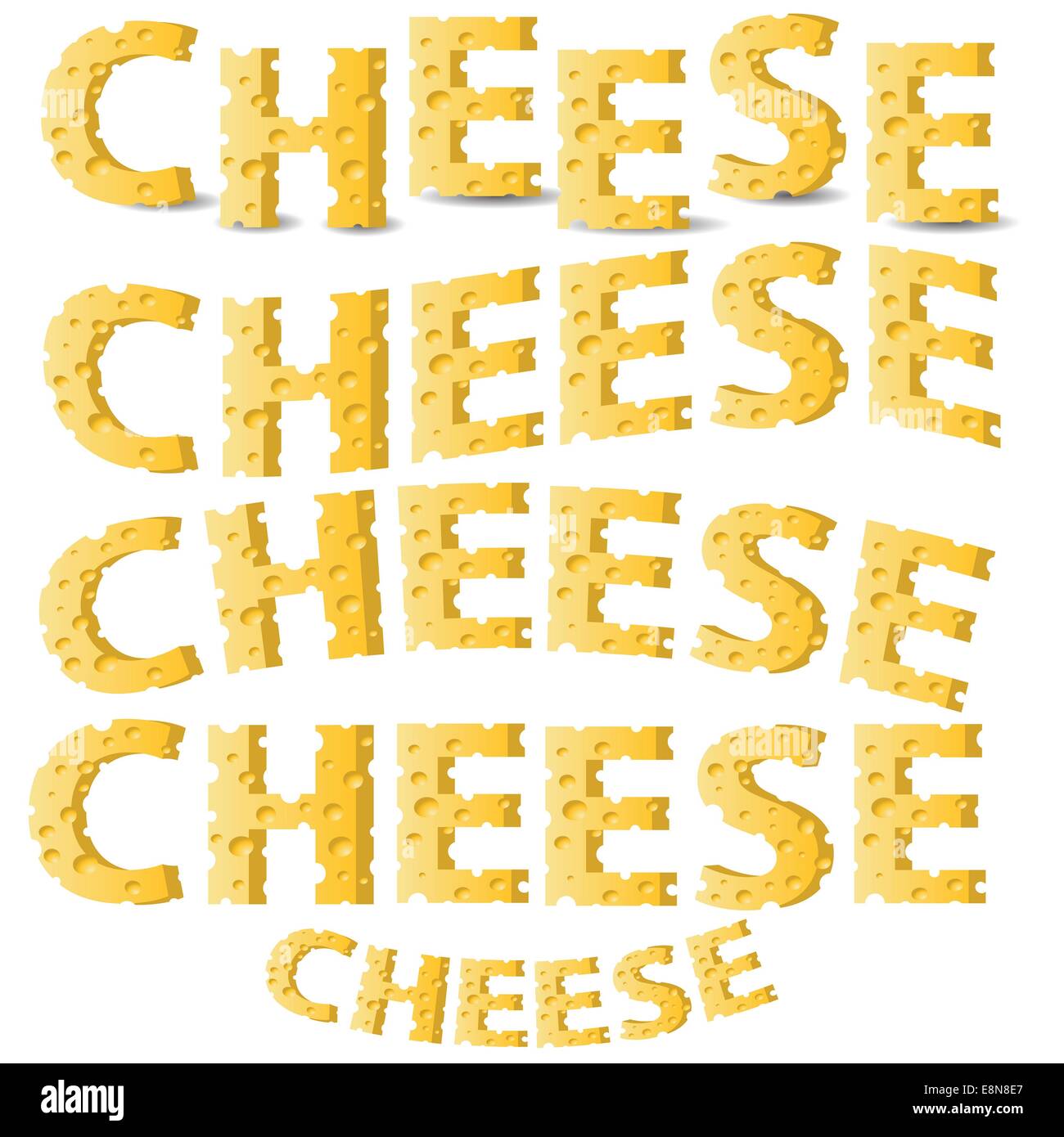 colorful illustration with cheese letters on a white background Stock ...