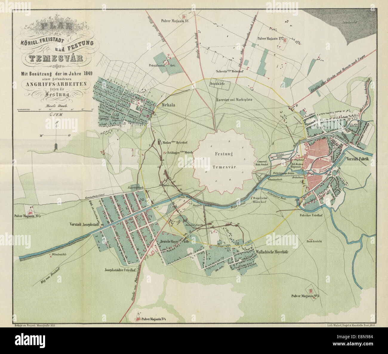 An 1853 map by Preyer showing the Royal Free City and Fortress of ...