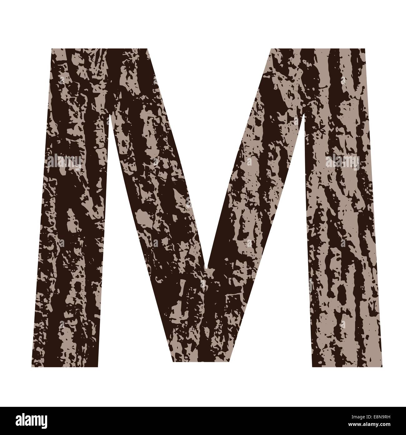 colorful illustration with letter M made from oak bark on a white ...