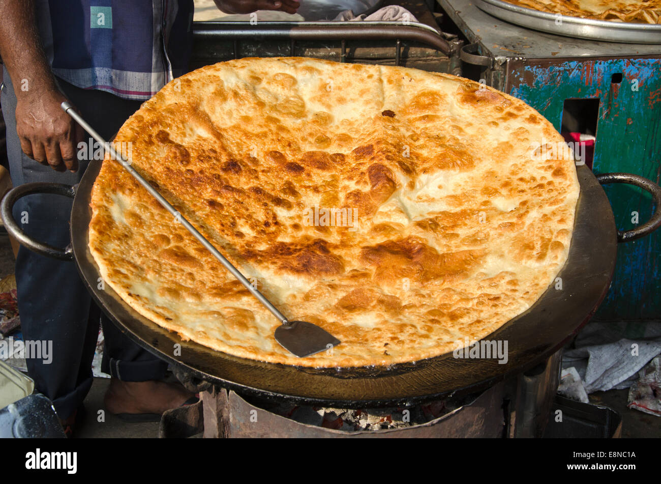 big pancake chapati bread in Mumbai Bombay market, India Stock Photo ...