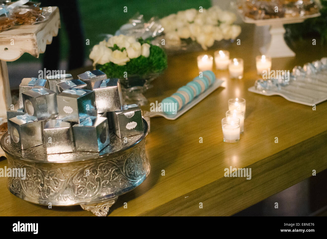 decorations of a catholic baptism party Stock Photo - Alamy