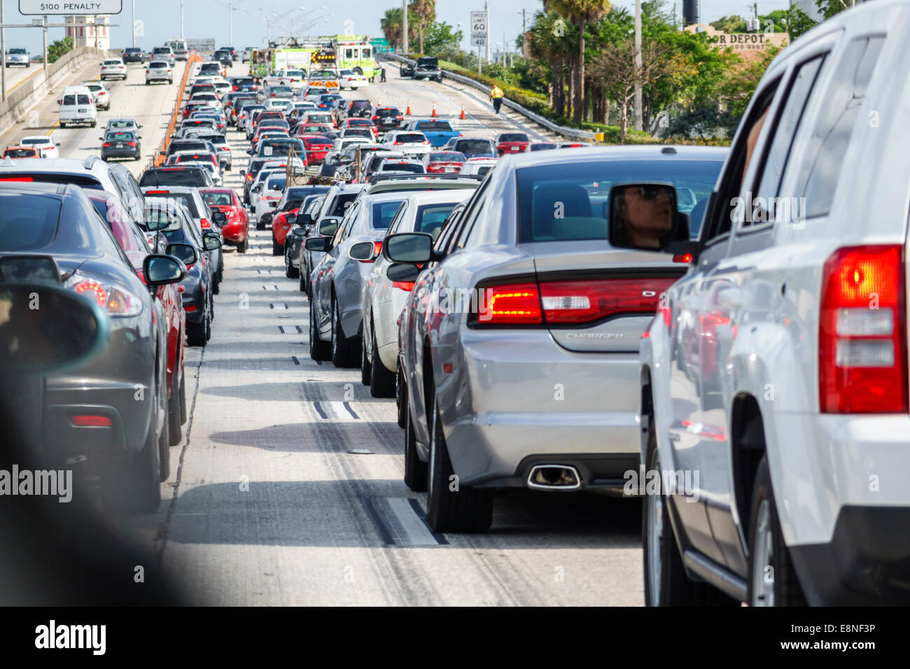 Miami Florida,Interstate I-95,highway,traffic,stopped,slowed,jam,closed ...