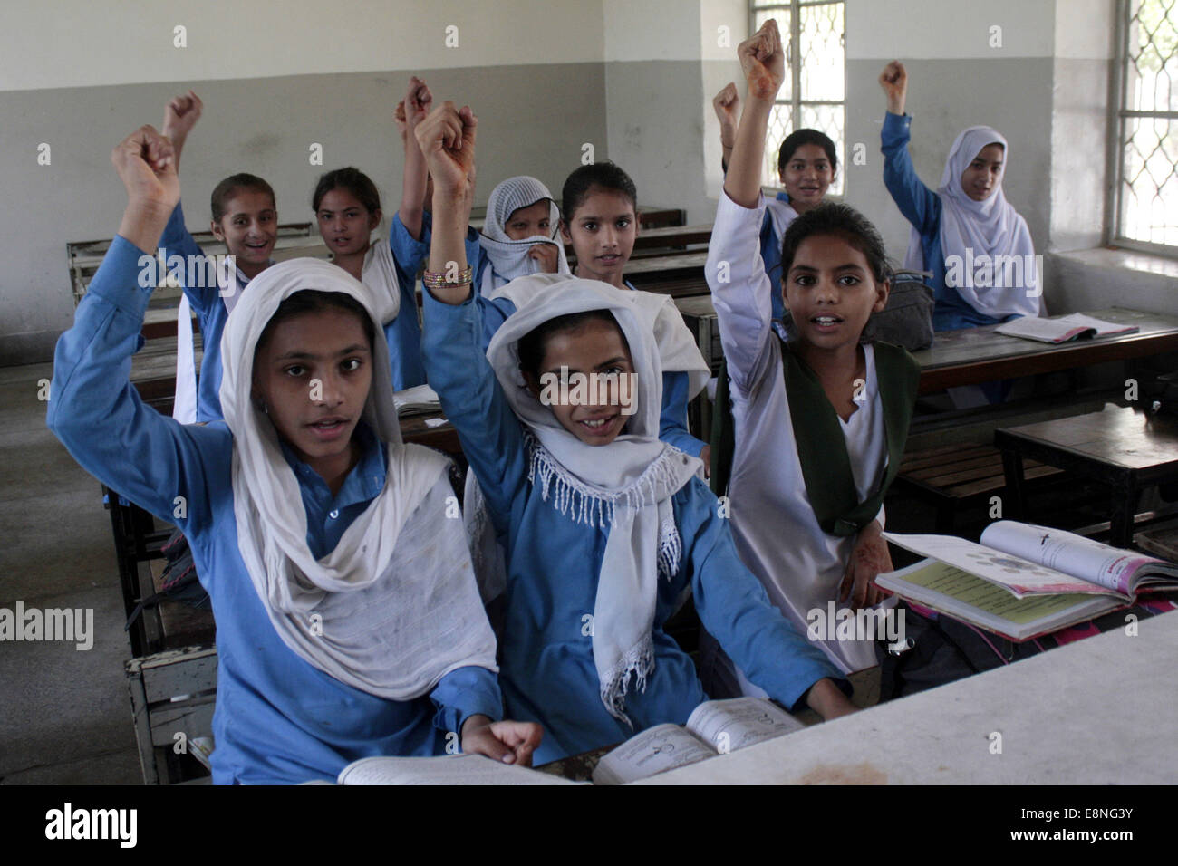 Lahore. 10th Oct, 2014. Pakistani girls attend a class at a government ...