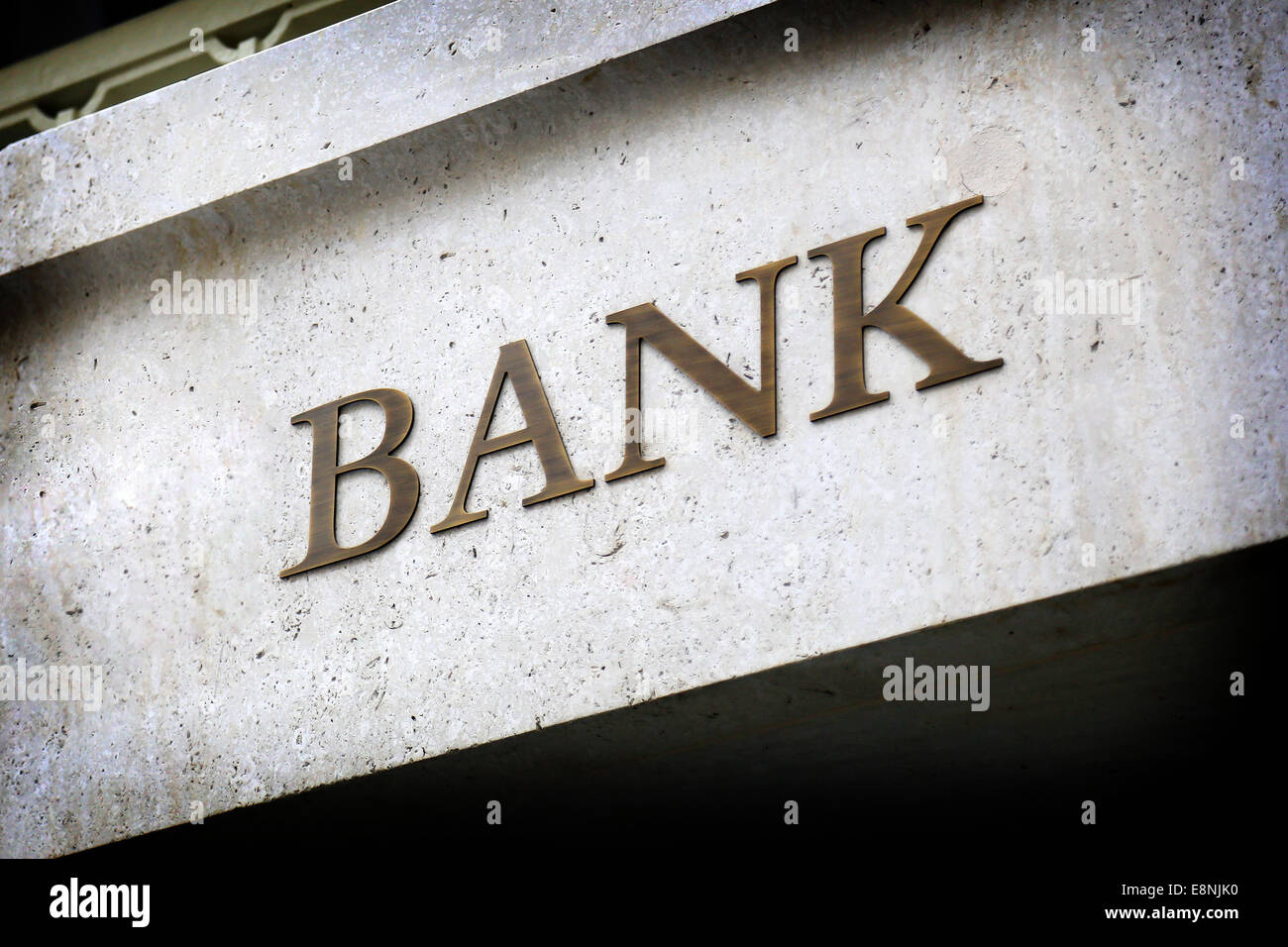 Old fashioned 'Bank' sign on a building exterior Stock Photo - Alamy