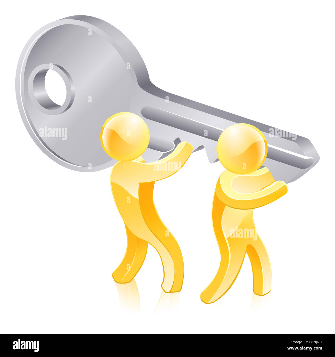 Giant key teamwork concept of two people carrying a giant key using ...
