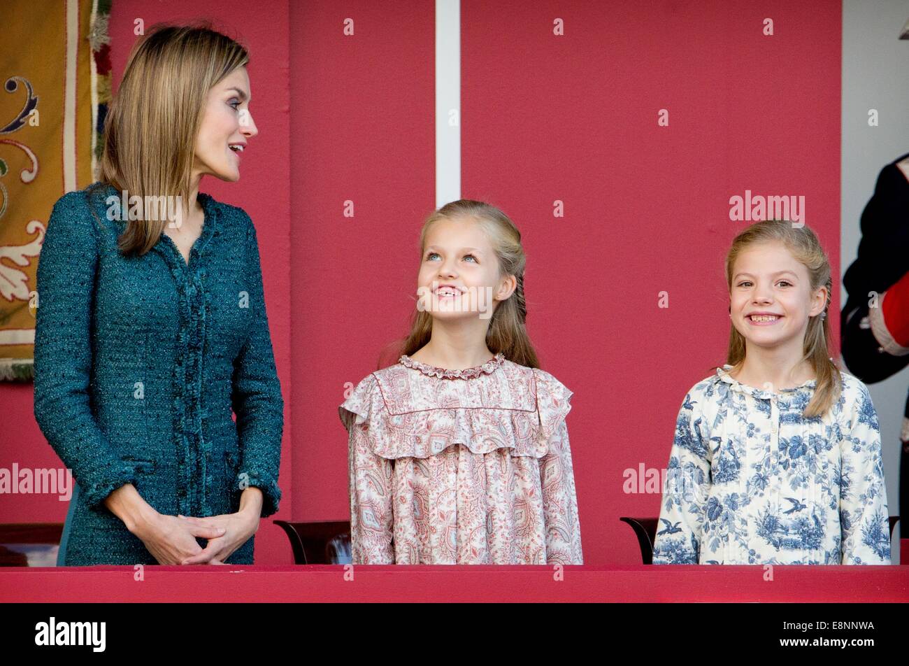 Madrid, Spain. 12th Oct, 2014. Queen Letizia, Princess Leonor and ...