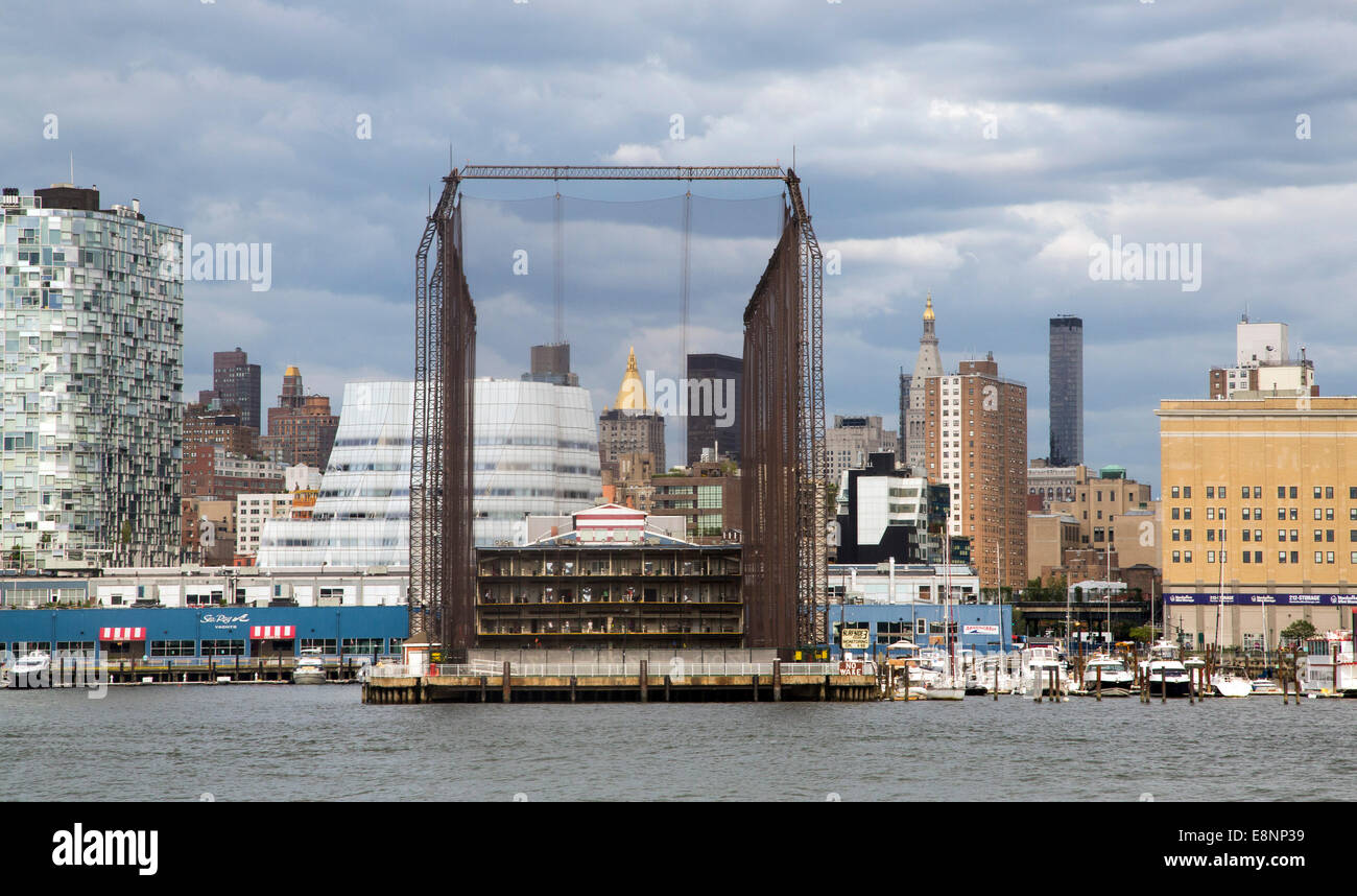 Huge driving range Hudson River golf city practice Stock Photo - Alamy