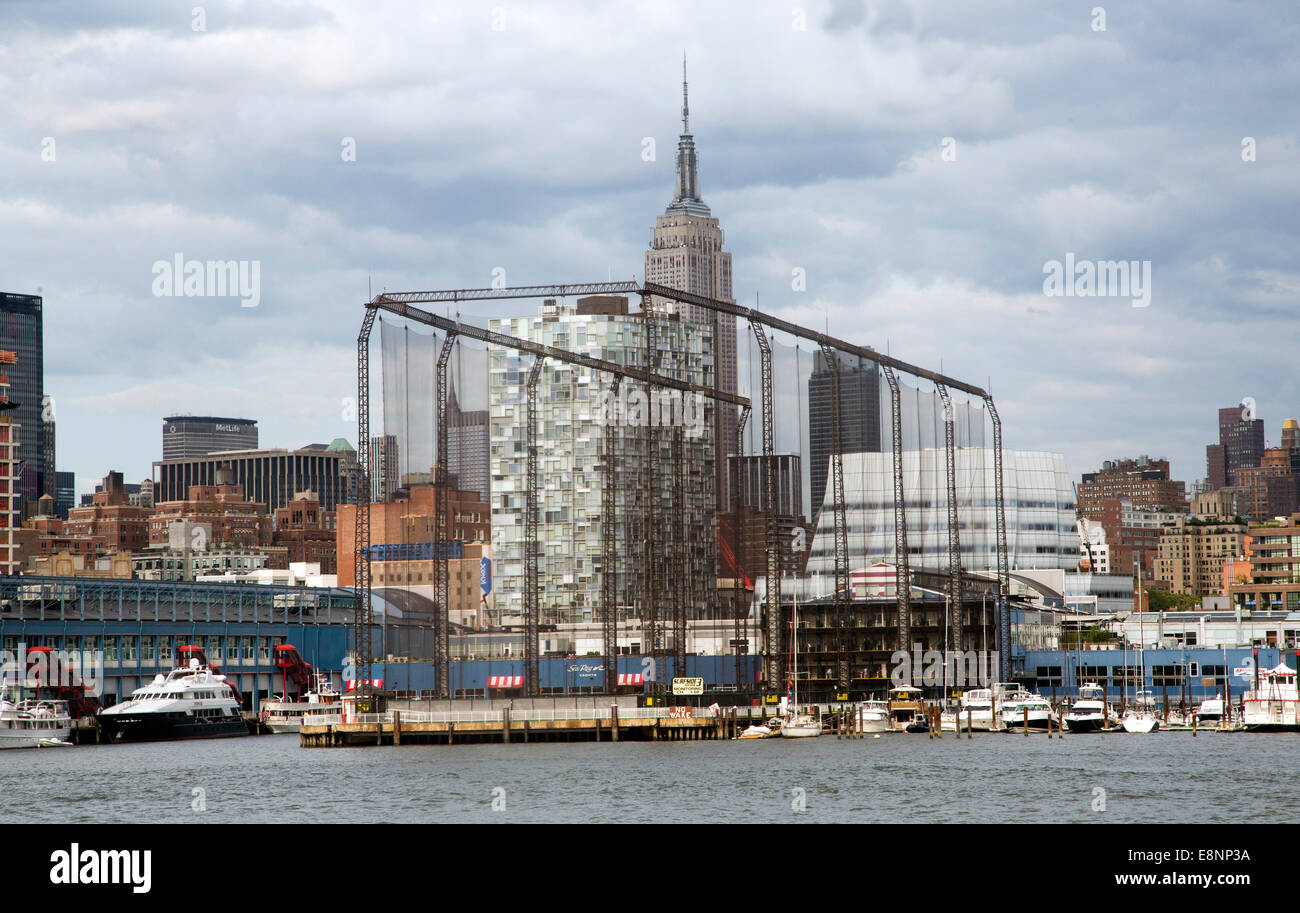 Huge driving range Hudson River golf city practice Stock Photo - Alamy