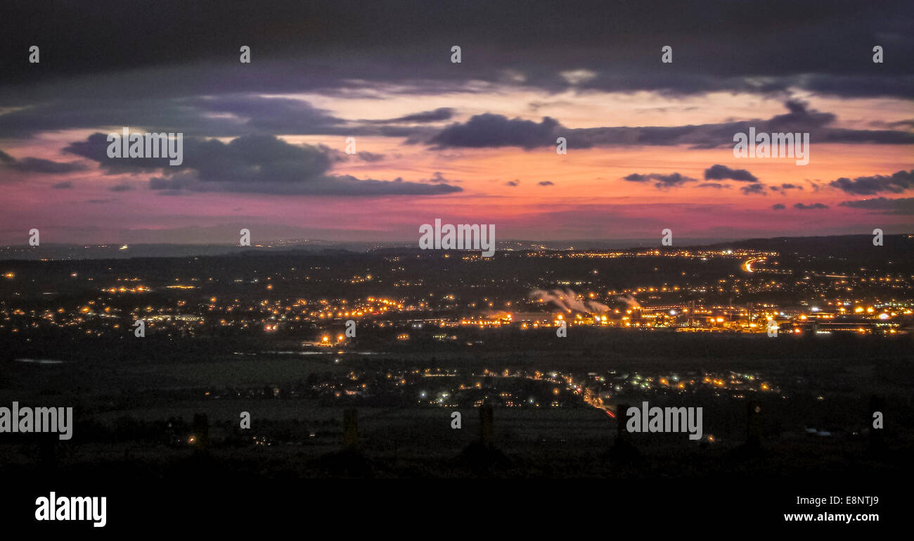 View of the sunset from Bluebell Hill, looking towards Maidstone, Kent ...