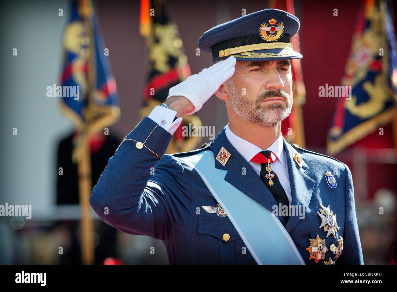 Madrid, Spain. 12th Oct, 2014. Spanish King Felipe attends the military ...